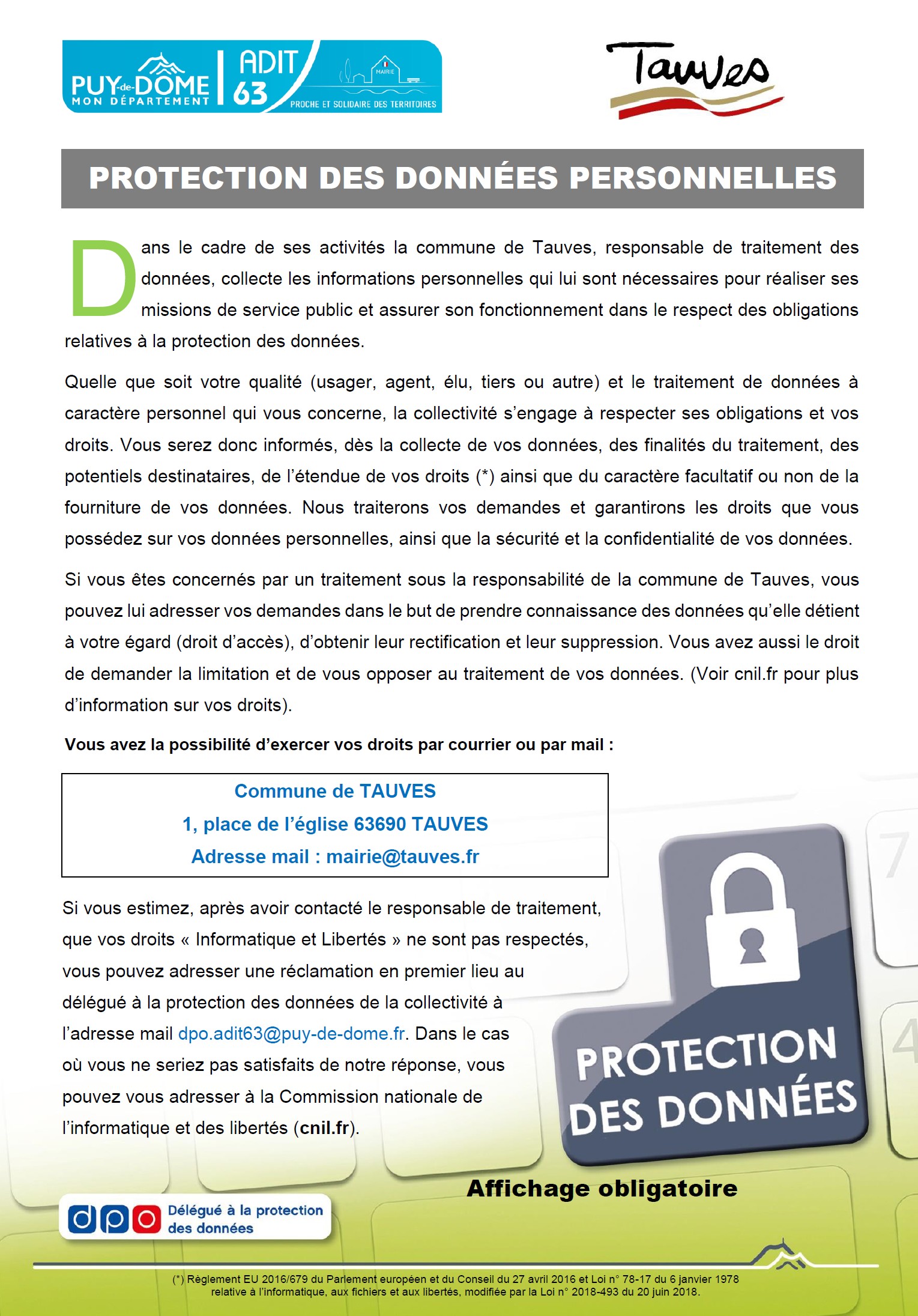 Protection des données personnelles